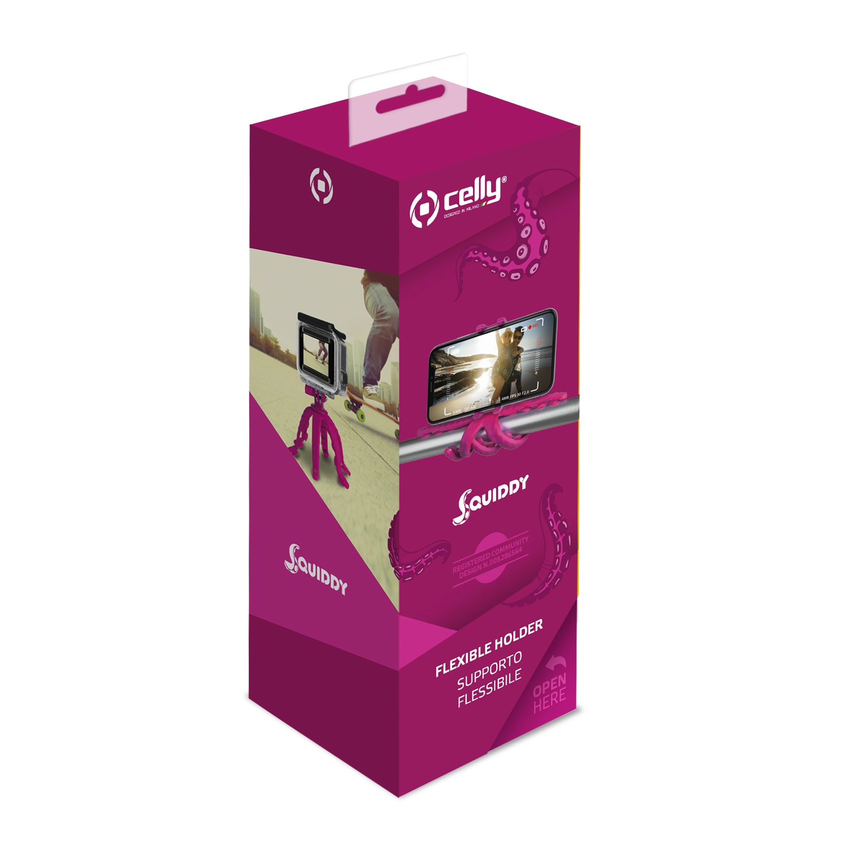 Flexibilný držiak s prísavkami CELLY Squiddy pre telefóny do 6,2";, ružový | VÝPREDAJ