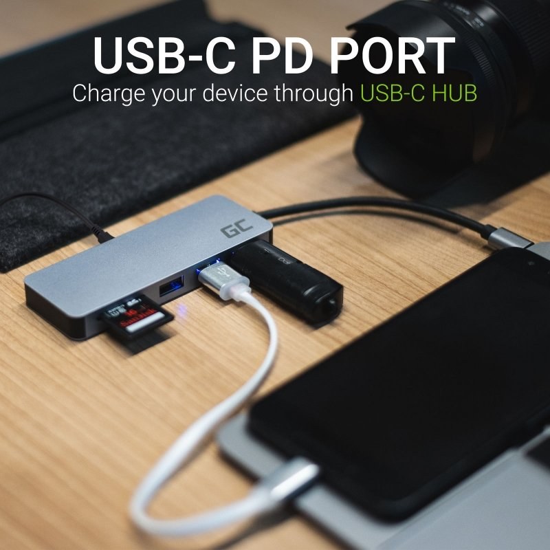 Green Cell USB-C HUB 7in1 USB 3.0 2xUSB 2.0 HDMI 4K microSD SD DEX ...