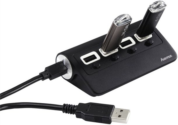 Hama USB 2.0 Hub 1:4, s vypínačom | VÝPREDAJ | Datacomp.sk