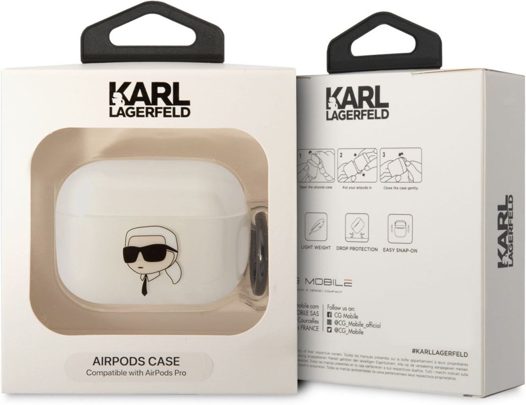 Karl Lagerfeld 3D Logo NFT Karl Head TPU puzdro pre Airpods Pro, biele ...