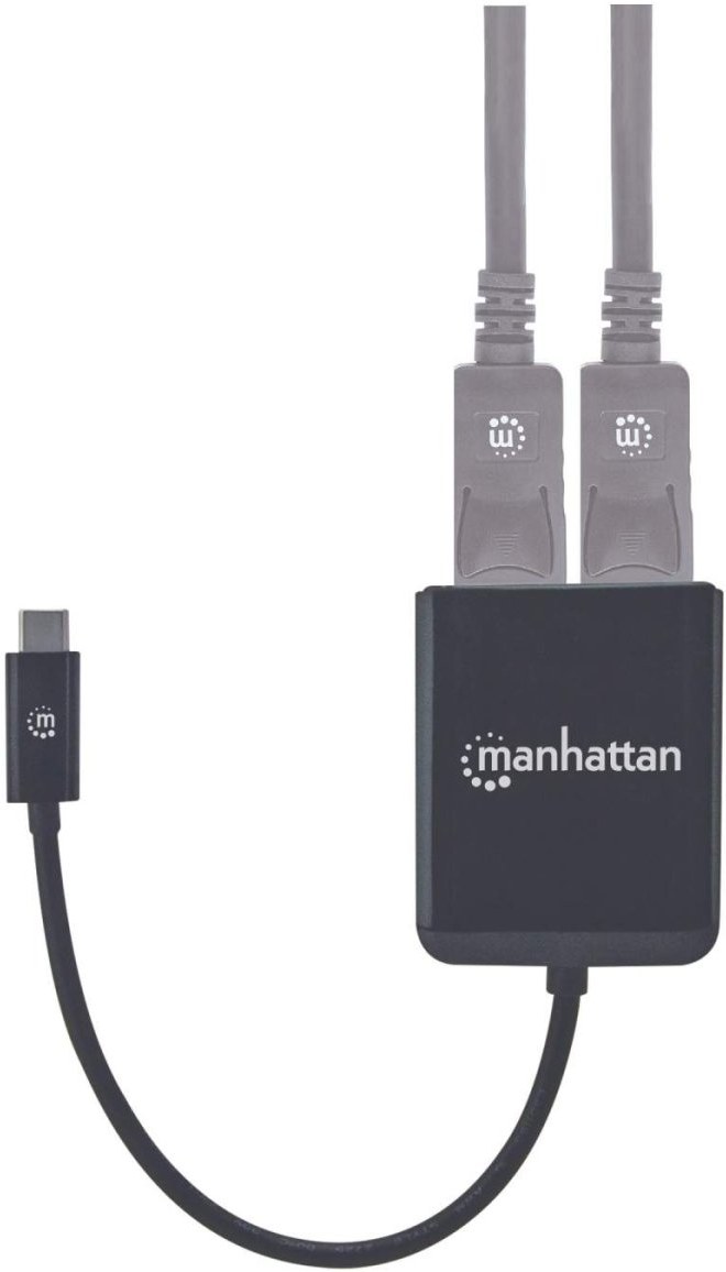 Manhattan rozdeľovač, USB-C na 2x DisplayPort Adaptér, čierny | VÝPREDAJ