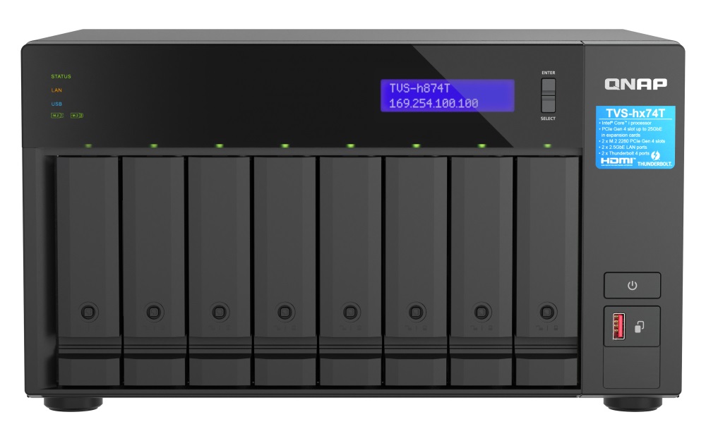 QNAP TVS-h874T-i9-64G (16core, ZFS, 64GB RAM, 8x SATA, 2x M.2 NVMe, 2x 2,5GbE, 2x Thunderbolt 4)