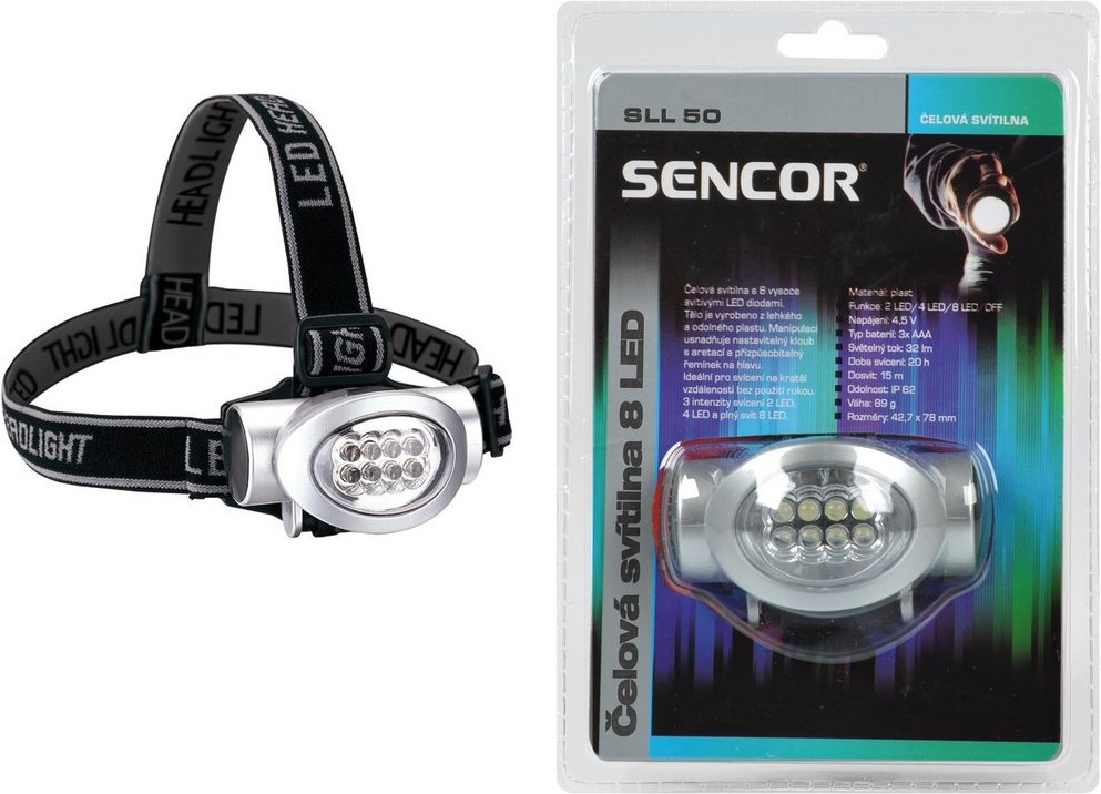 Sencor SLL 50, čelovka 8 LED 3xAAA | VÝPREDAJ